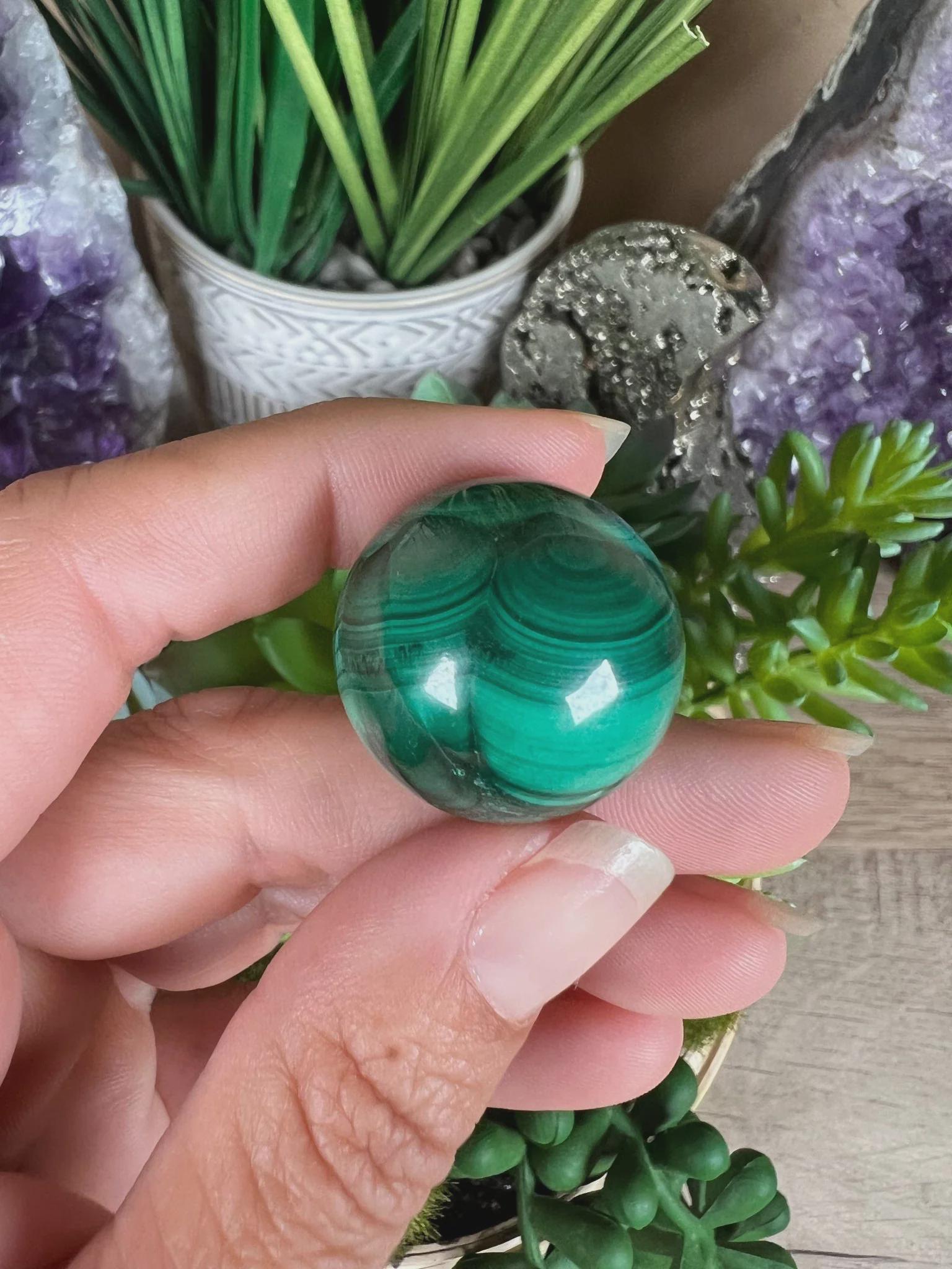Mini Malachite Crystal Spheres – Genuine 12–14mm Collector Healing Stone, Polished Natural Green ...
