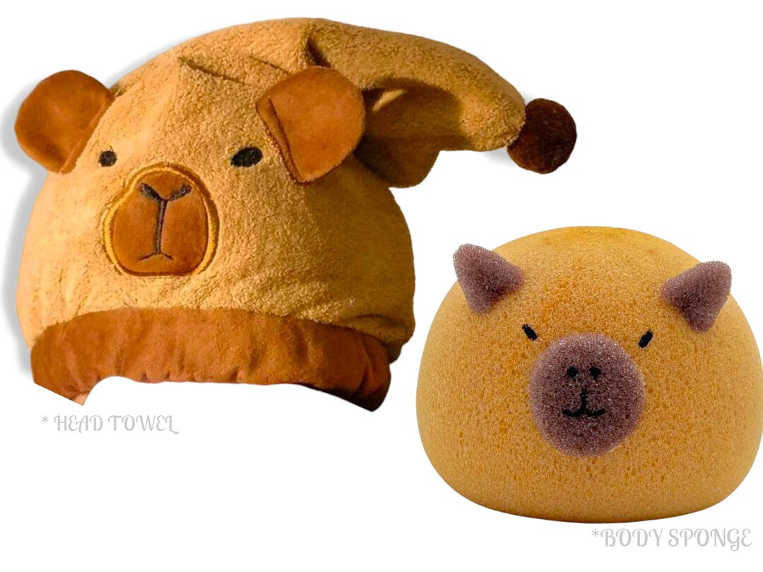 Bara Bara Capybara Matching Head Hair Towel & Bath Sponge, 2 Piece Bath ...