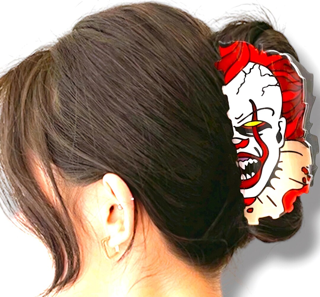 The Clown and His Red Balloon, Halloween Hair Large Claw Clip, Hair ...