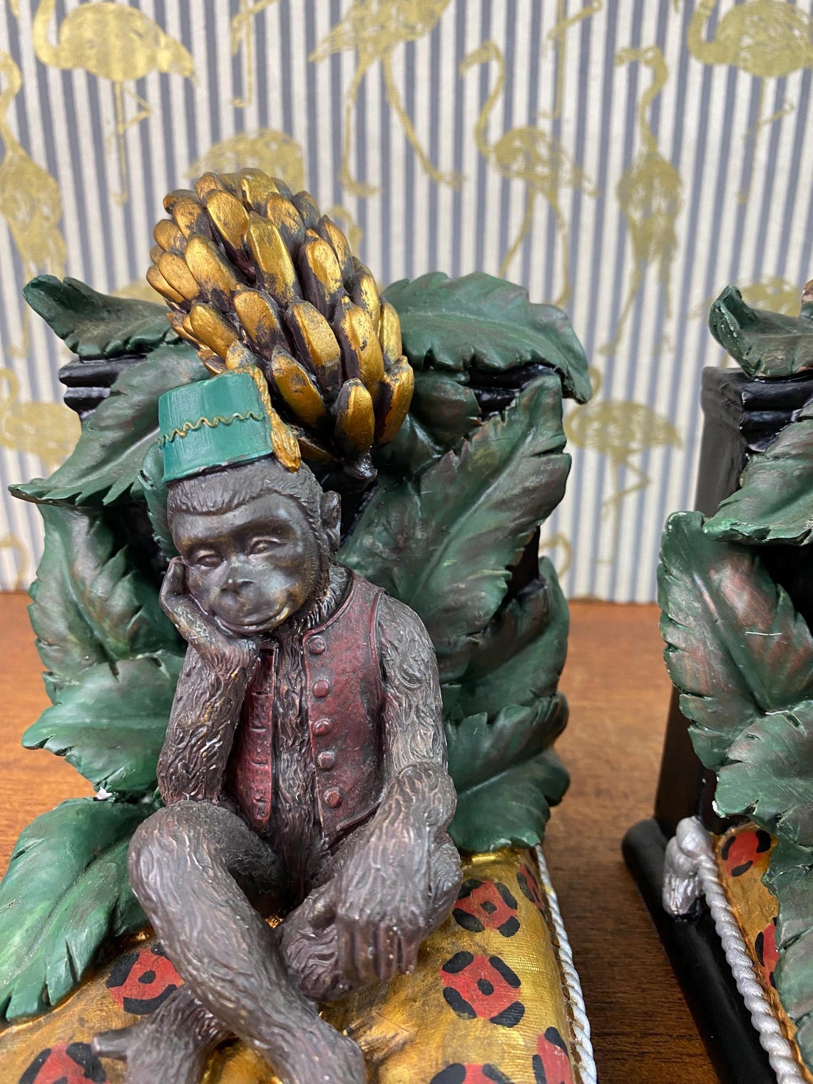 Ornate Monkey Fez Bookends: Hand Painted Art Nouveau Decor, Bookshelf ...