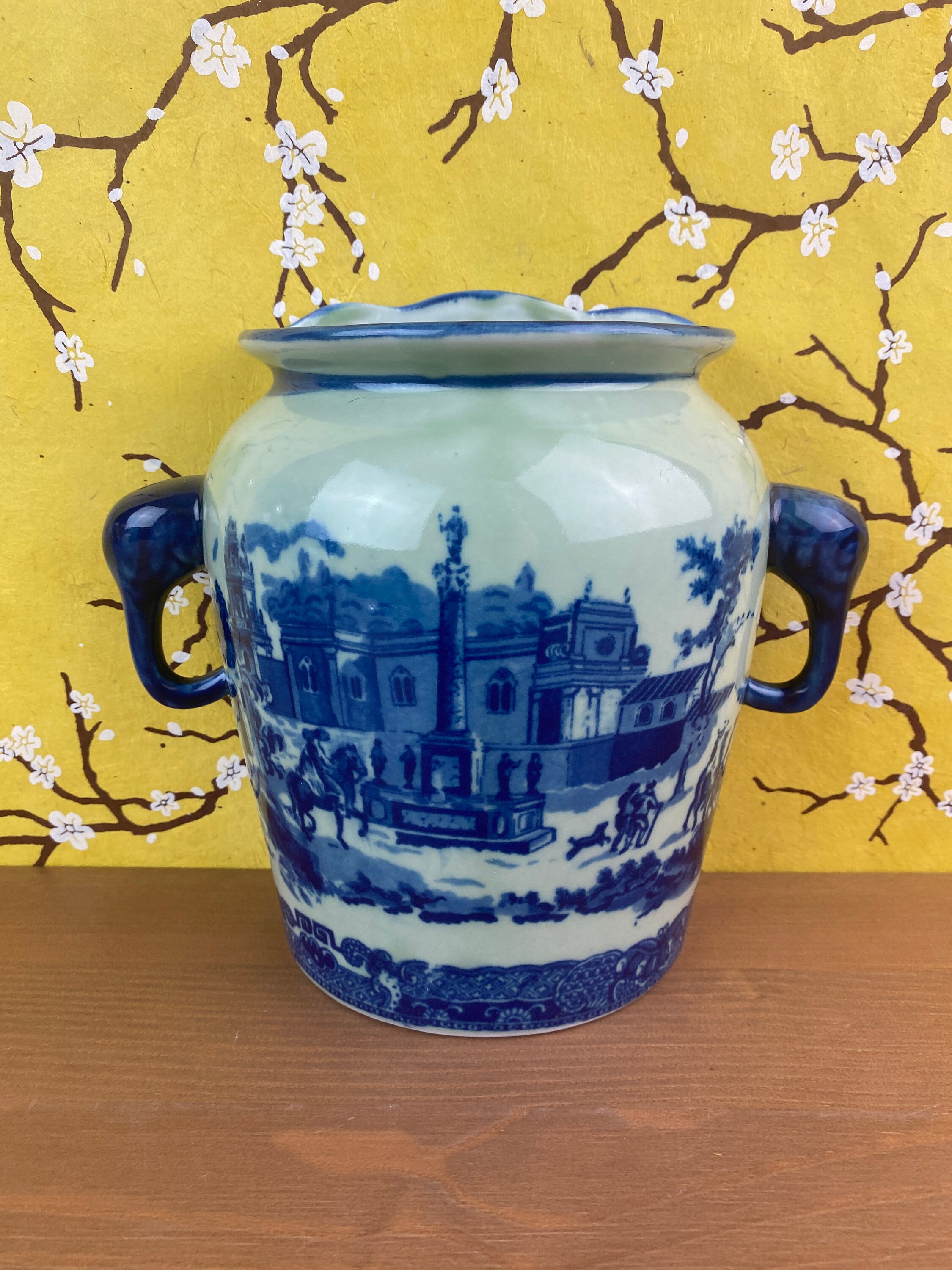 Victoria ware Ironstone Blue Transfer Wall Pocket, Hanging Flower Vase ...