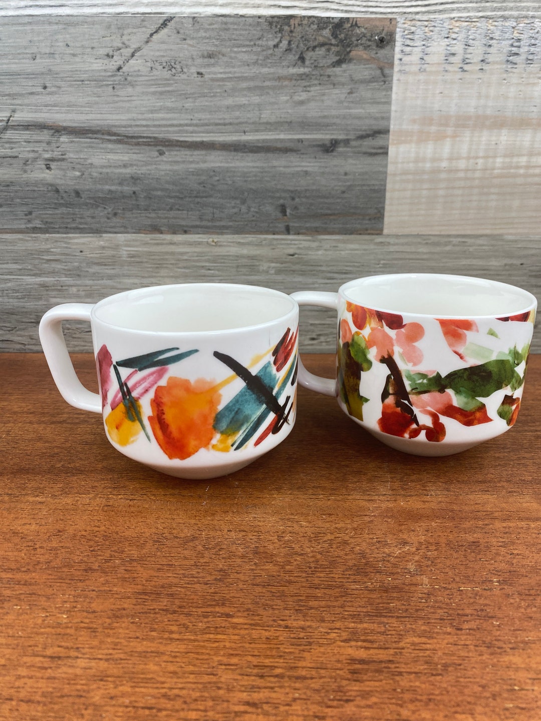 Starbucks Artisan Mugs: Abstract Floral Design, Set of Two - Etsy