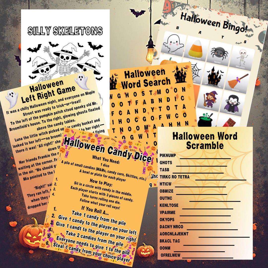 Printable Halloween Party Games Bundle: Bingo, Word Scramble (digital ...