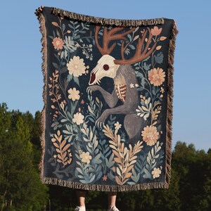 Wendigo Woven Blanket Cryptid Throw Blanket Cottagecore Wendigo Cotton ...