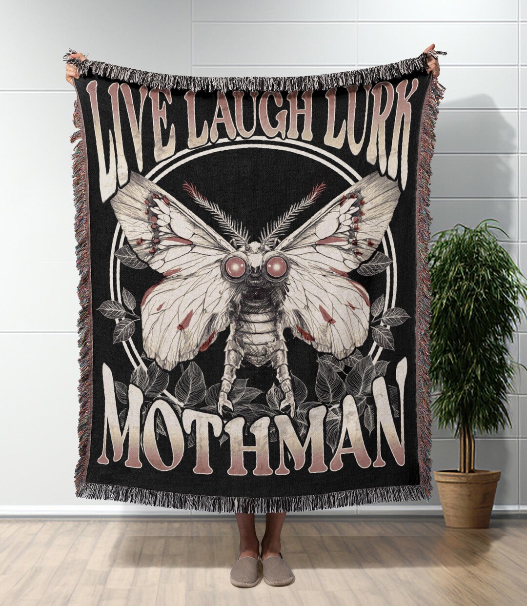 Mothman Woven Blanket Cryptid Throw Blanket Cottagecore Mothman Cotton ...
