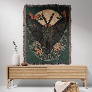 Mothman Woven Blanket Cryptid Throw Blanket Cottagecore Mothman Cotton ...
