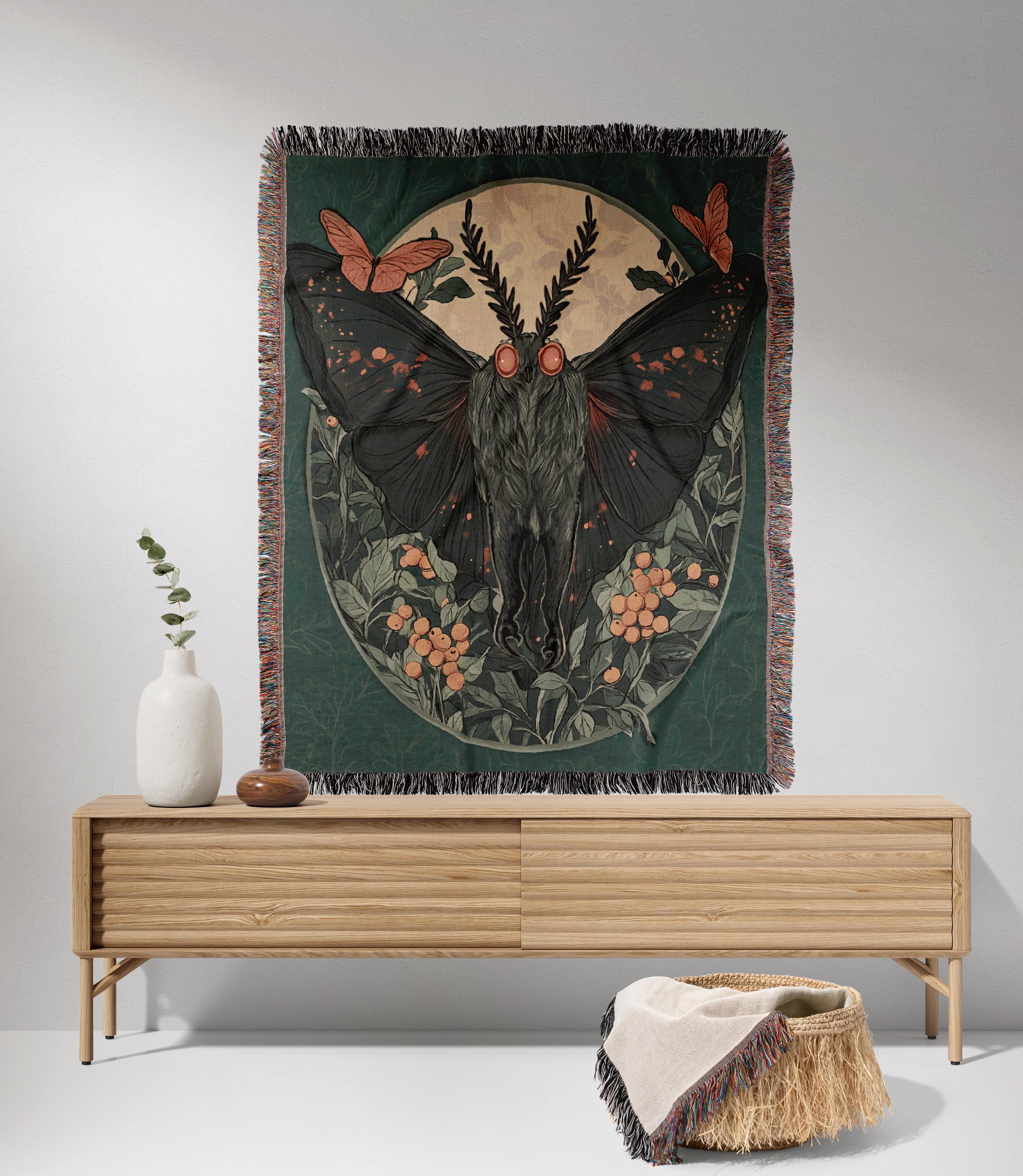 Mothman Woven Blanket Cryptid Throw Blanket Cottagecore Mothman Cotton ...