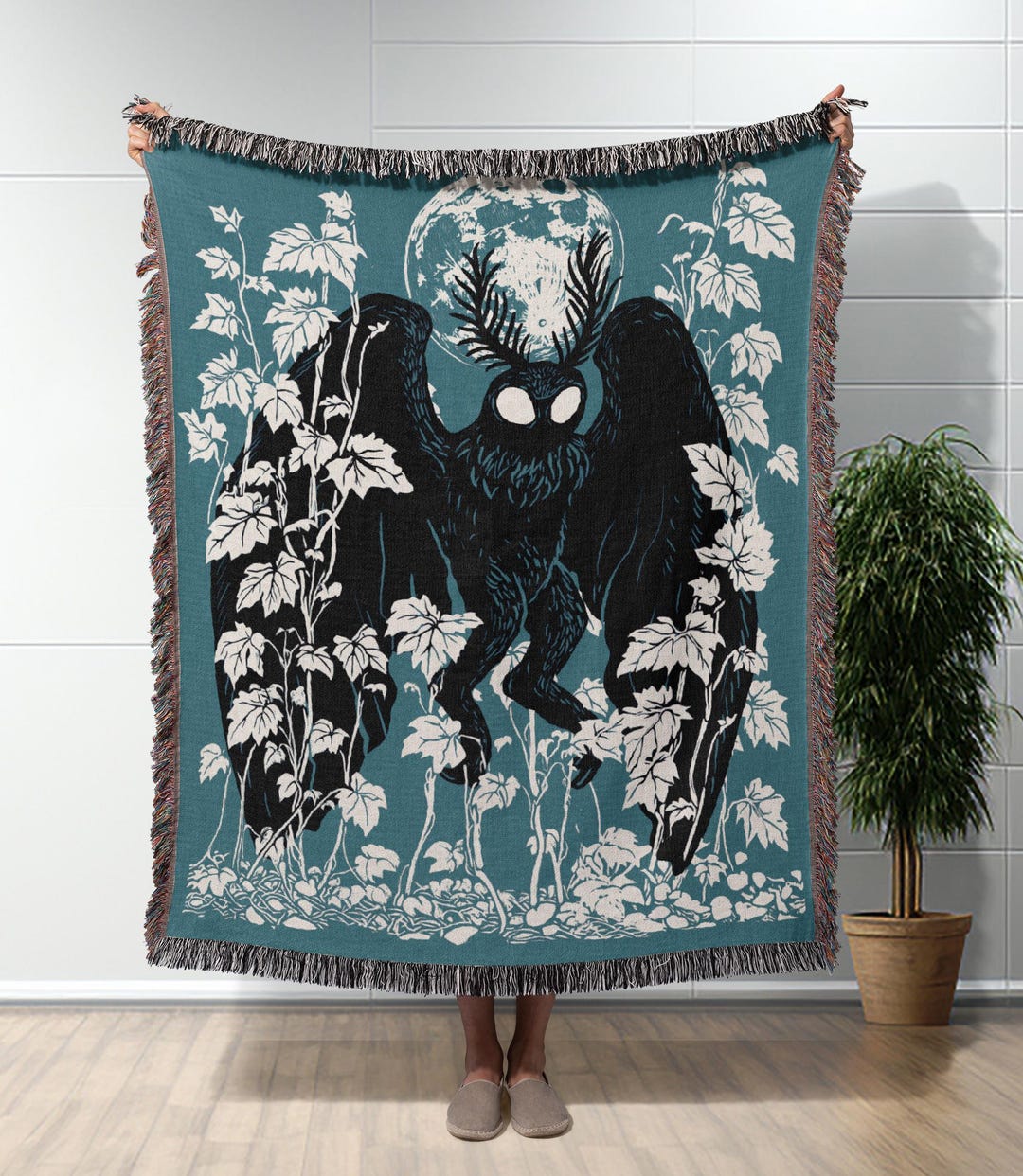Mothman Woven Blanket Cryptid Throw Blanket Cottagecore Mothman Cotton ...