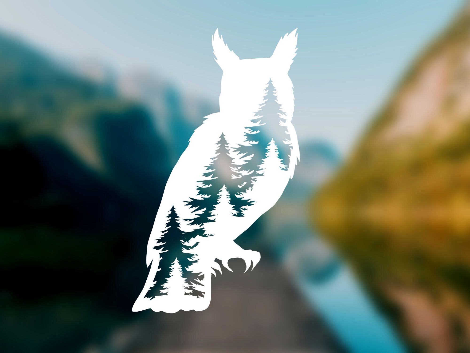Owl With Trees Decal Car Decal Great Horned Owl Sticker - Etsy