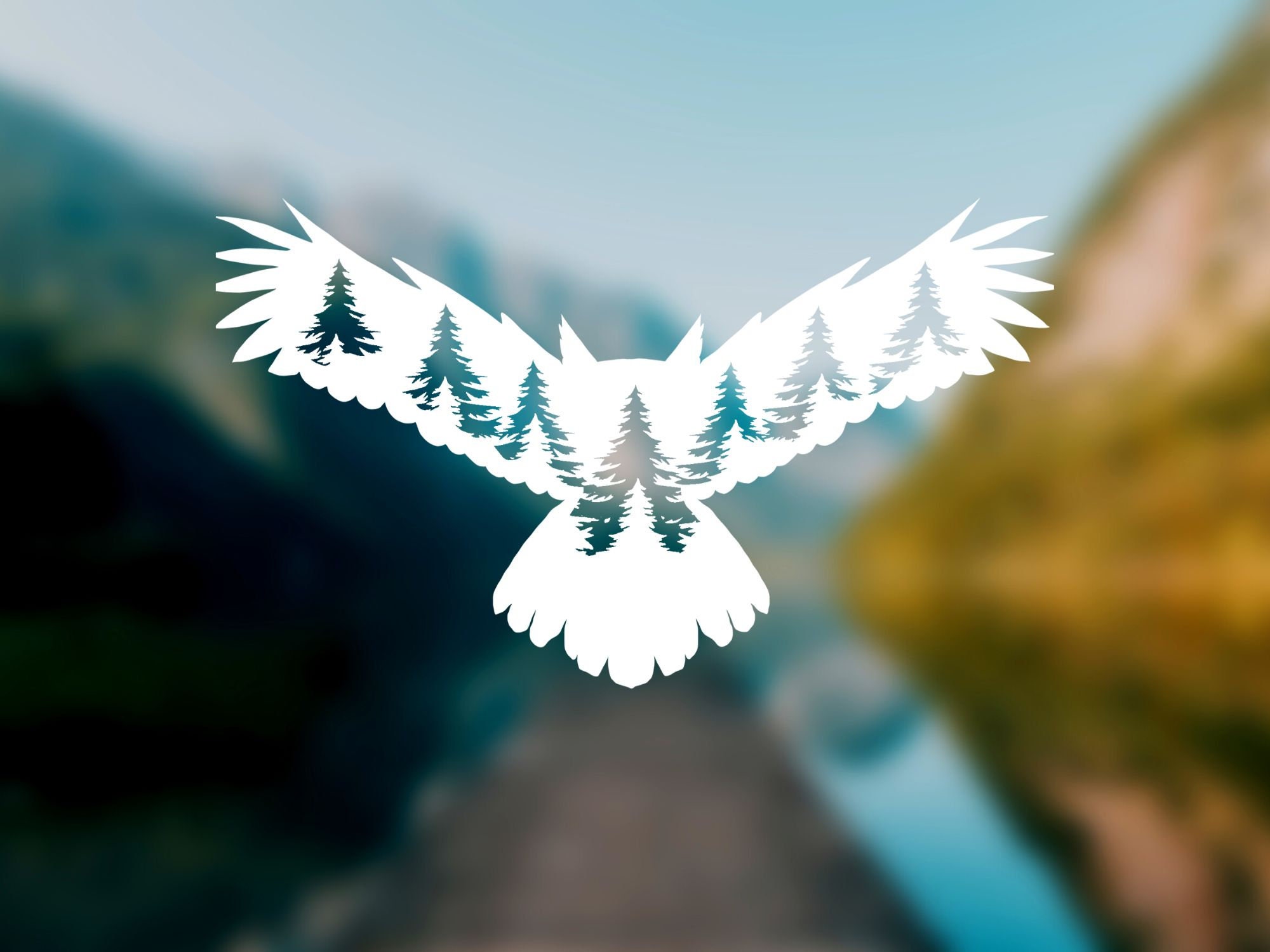 Flying Owl With Trees Decal Car Decal Great Horned Owl - Etsy