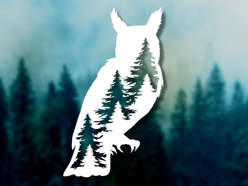Owl With Trees Decal Car Decal Great Horned Owl Sticker - Etsy