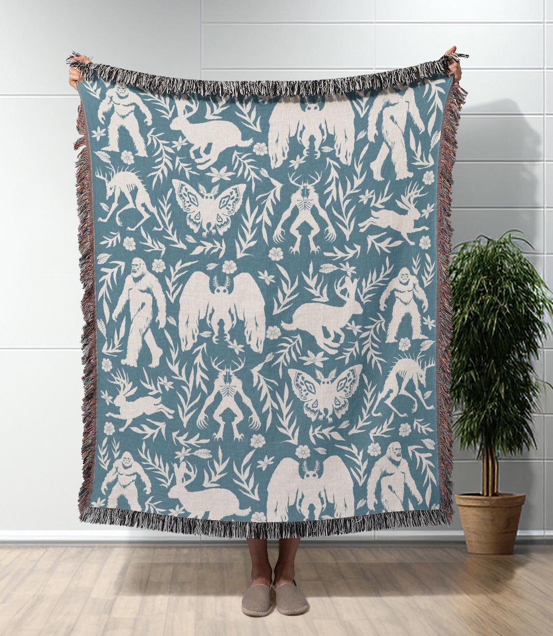 Cryptid Woven Blanket Cryptid Gift Throw Blanket Cottagecore Jackalope ...