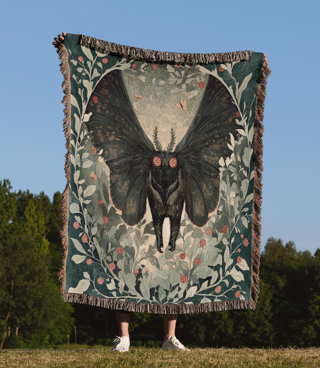 Mothman Woven Blanket Cryptid Throw Blanket Cottagecore Mothman Cotton ...