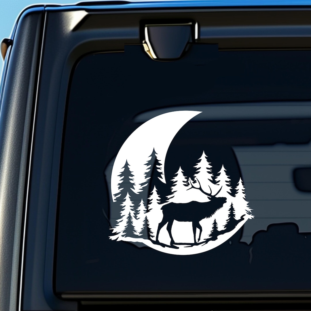 Elk With Moon Decal Elk Stickers, Moon Stickers Nature Car Decal Bumper ...