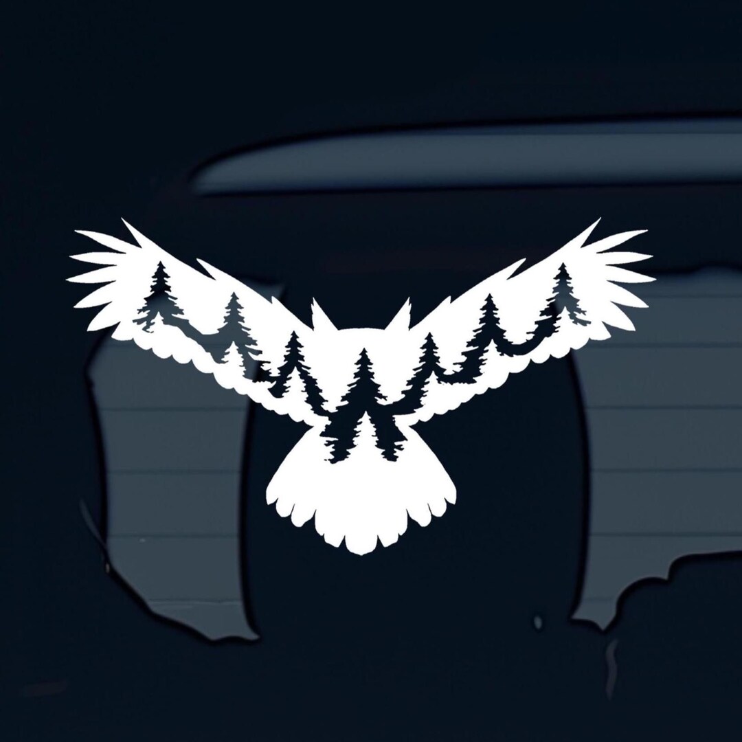 Flying Owl With Trees Decal | Car Decal, Great Horned Owl Sticker ...