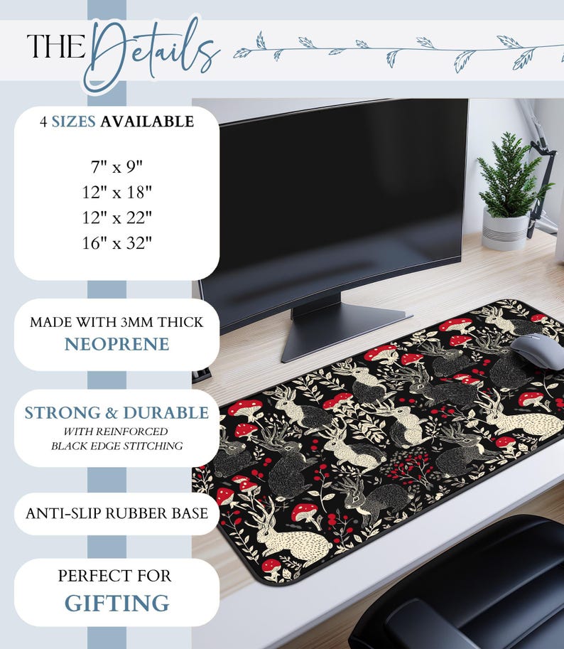 Jackalope Desk Mat Gift for Cryptid Lover Gaming Mouse Pad Large Desk ...