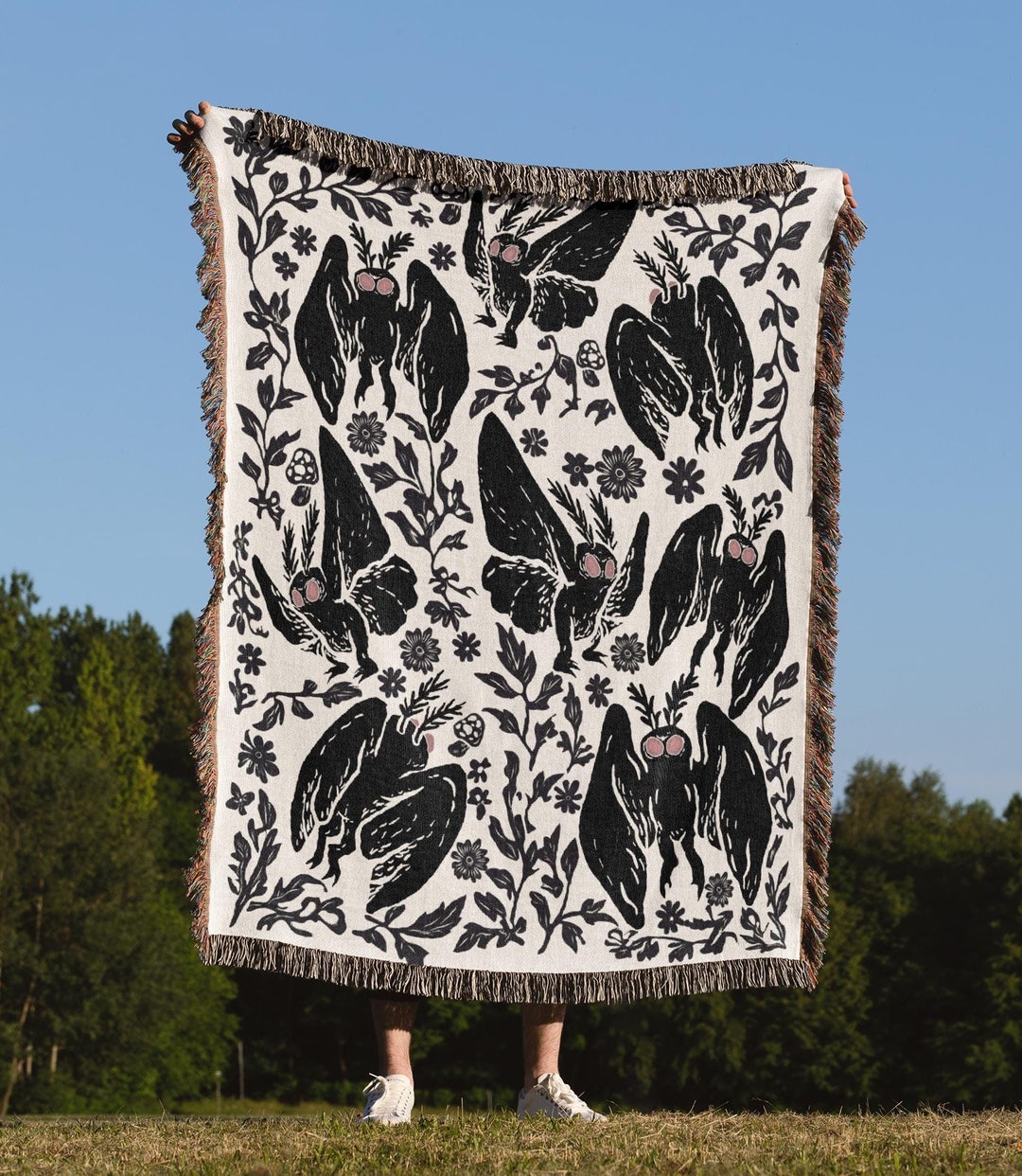 Mothman Woven Blanket Cryptid Throw Blanket Cottagecore Mothman Cotton ...