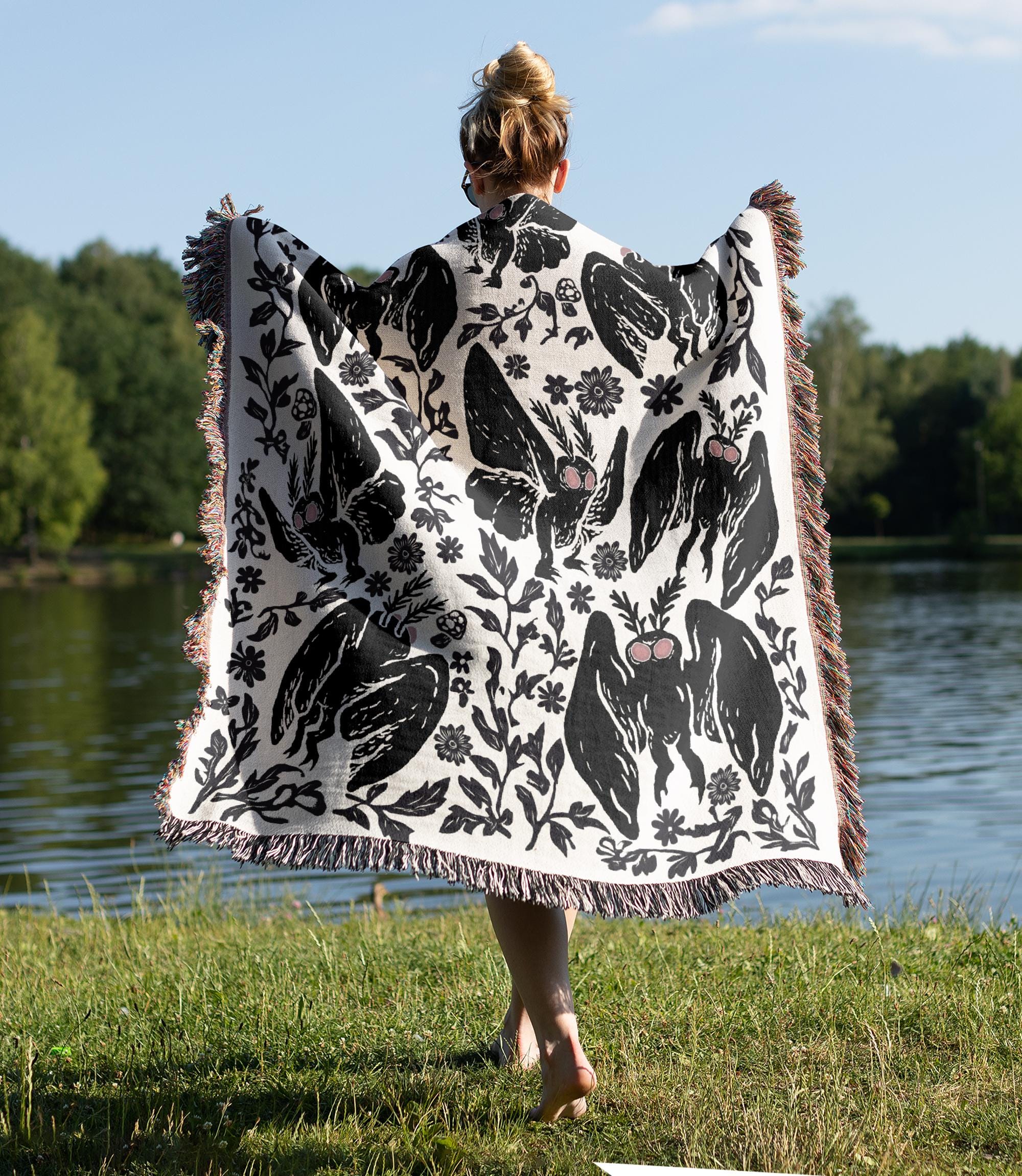 Mothman Woven Blanket Cryptid Throw Blanket Cottagecore Mothman Cotton ...