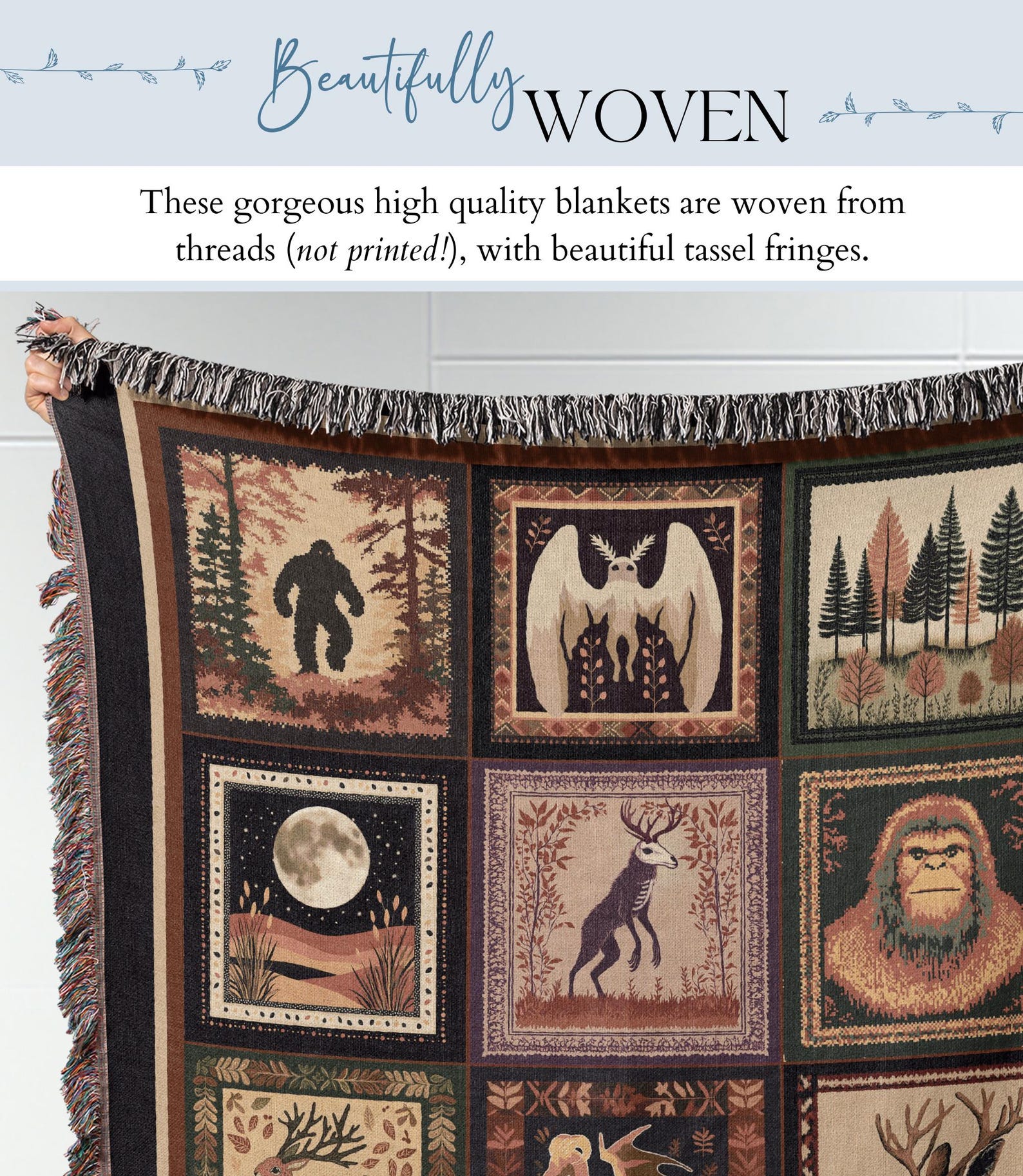 Cryptid Woven Blanket Cryptid Gift Throw Blanket Cottagecore Jackalope ...