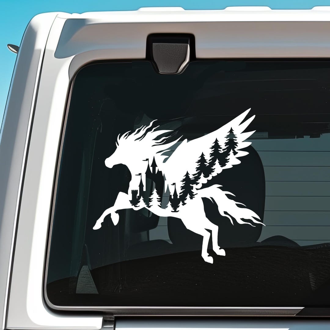 Pegasus With Castle and Trees Decal | Car Decal, Pegasus Sticker ...