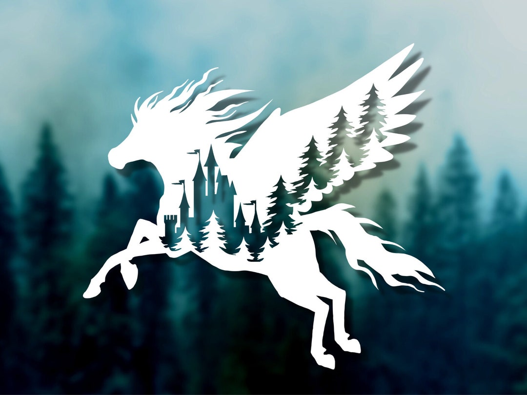 Pegasus With Castle and Trees Decal | Car Decal, Pegasus Sticker ...