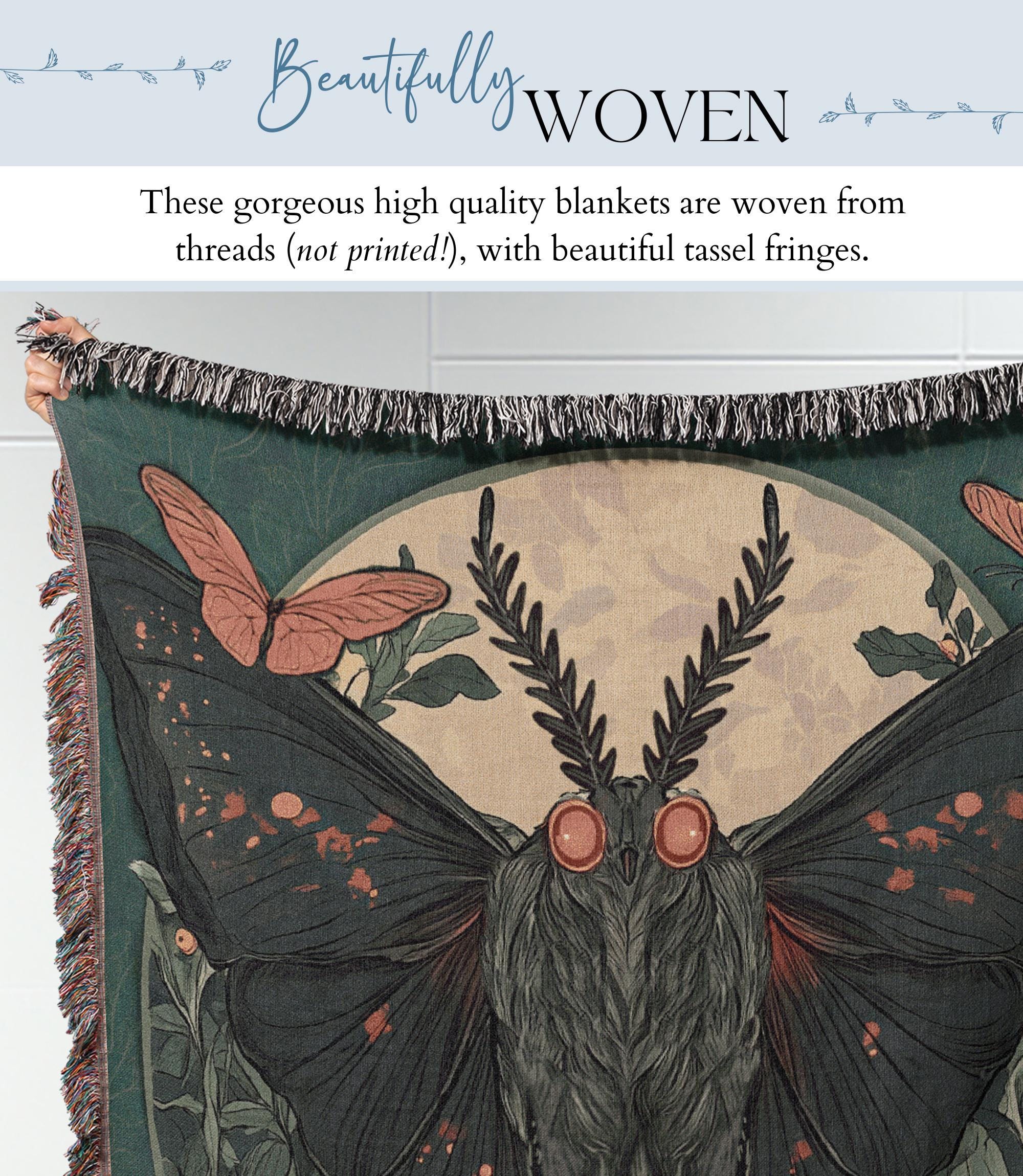 Mothman Woven Blanket Cryptid Throw Blanket Cottagecore Mothman Cotton ...