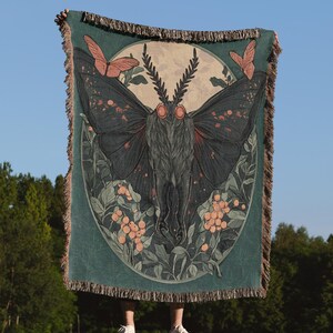 Mothman Woven Blanket Cryptid Throw Blanket Cottagecore Mothman Cotton ...