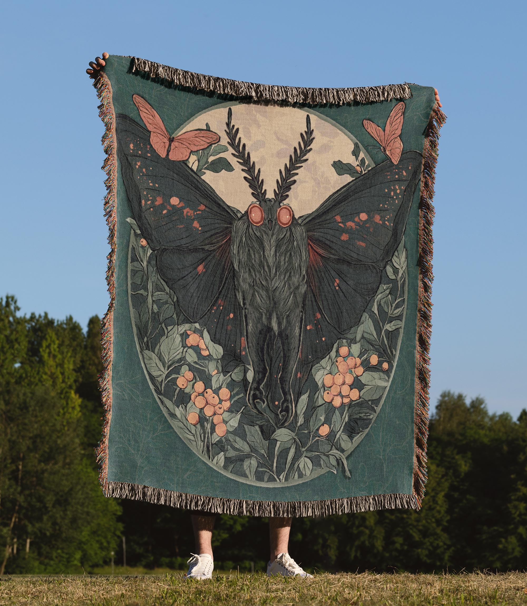 Mothman Woven Blanket Cryptid Throw Blanket Cottagecore Mothman Cotton ...