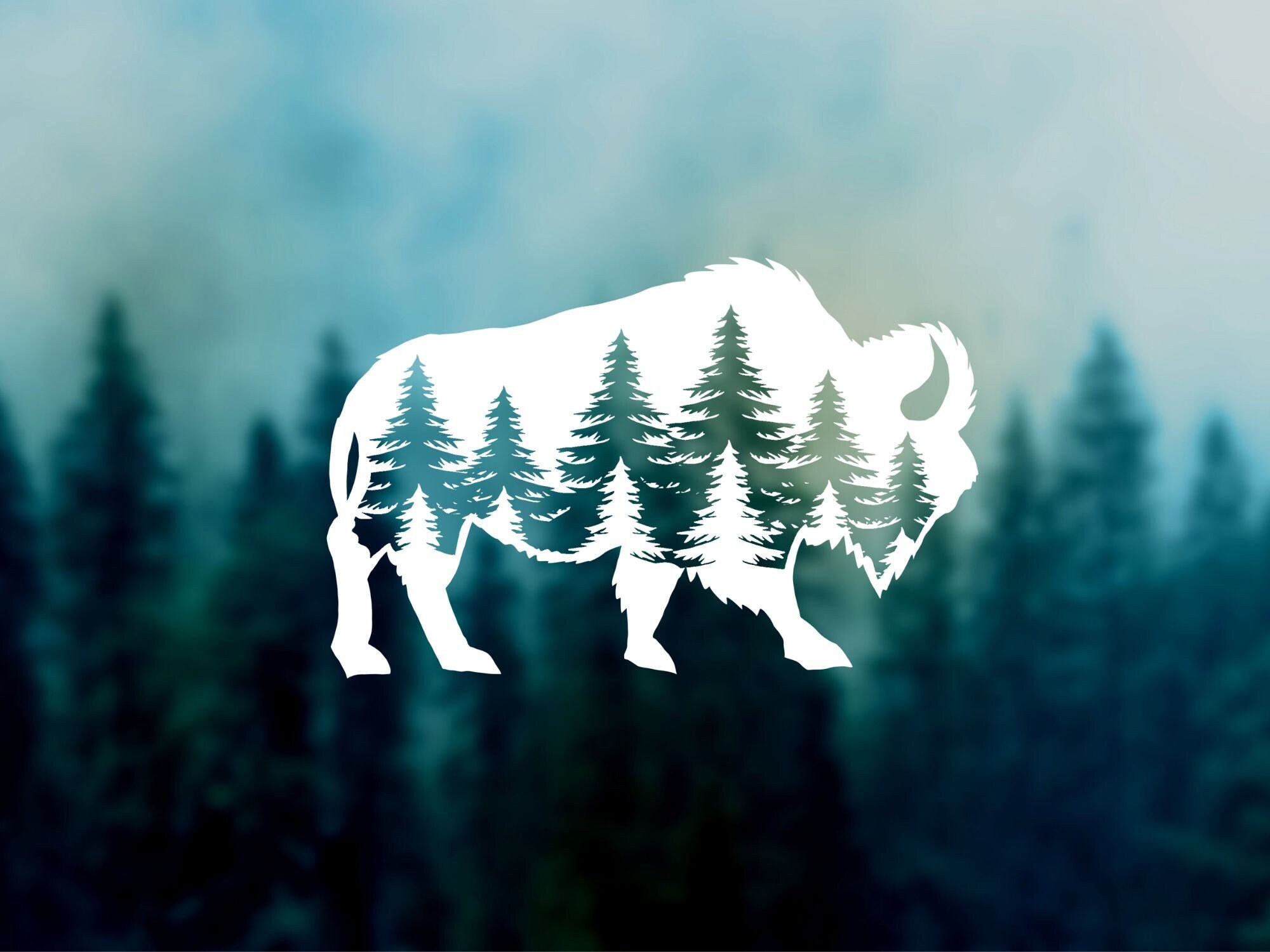 Bison With Trees Decal Car Decal Bison Buffalo Sticker - Etsy