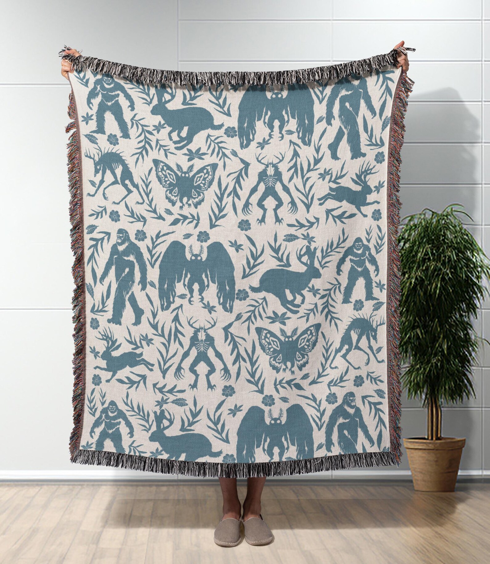 Cryptid Woven Blanket Cryptid Gift Throw Blanket Cottagecore Jackalope ...