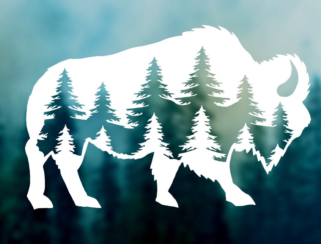 Bison With Trees Decal Car Decal, Bison Buffalo Sticker, Durable ...