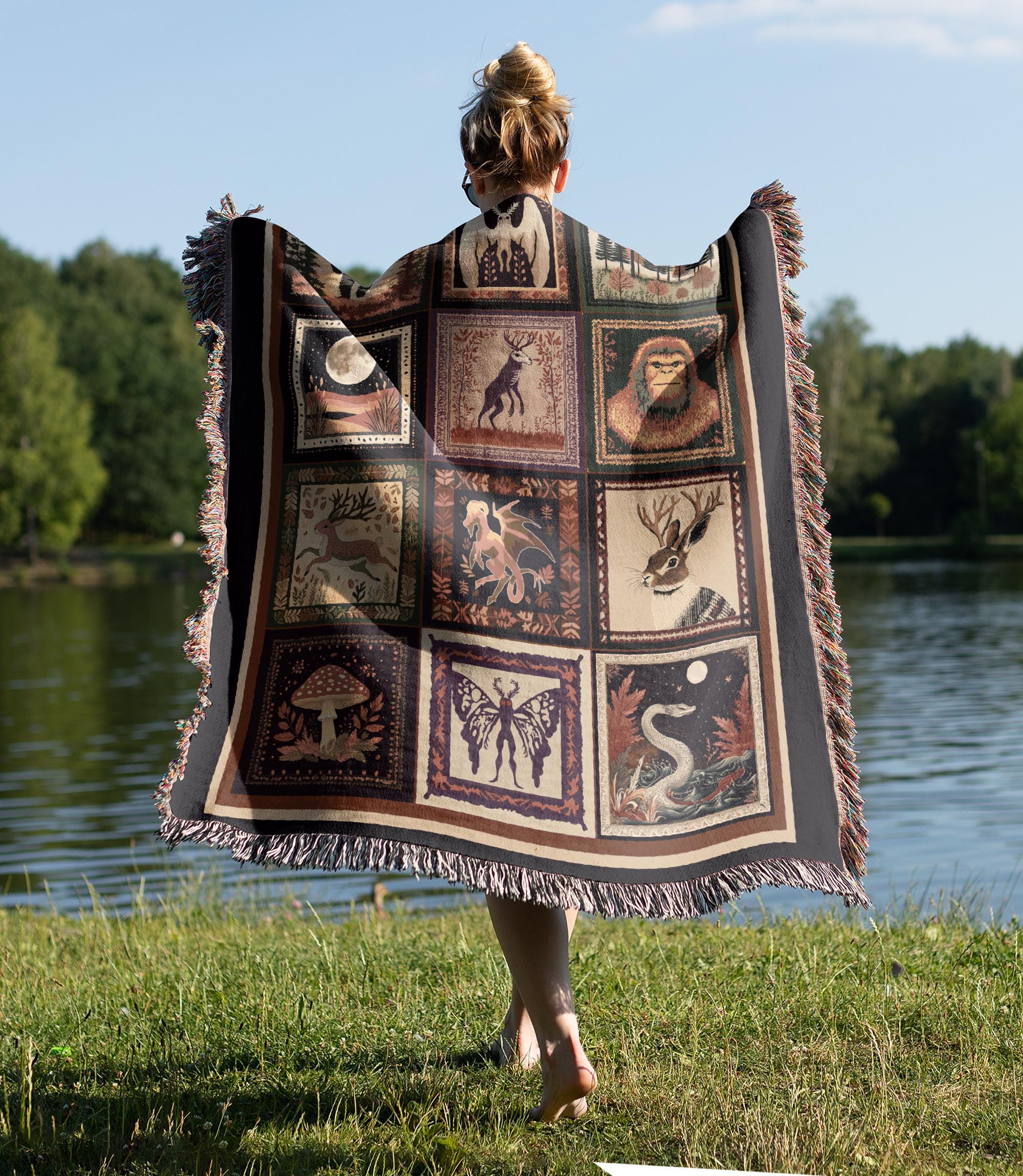 Cryptid Woven Blanket Cryptid Gift Throw Blanket Cottagecore Jackalope ...