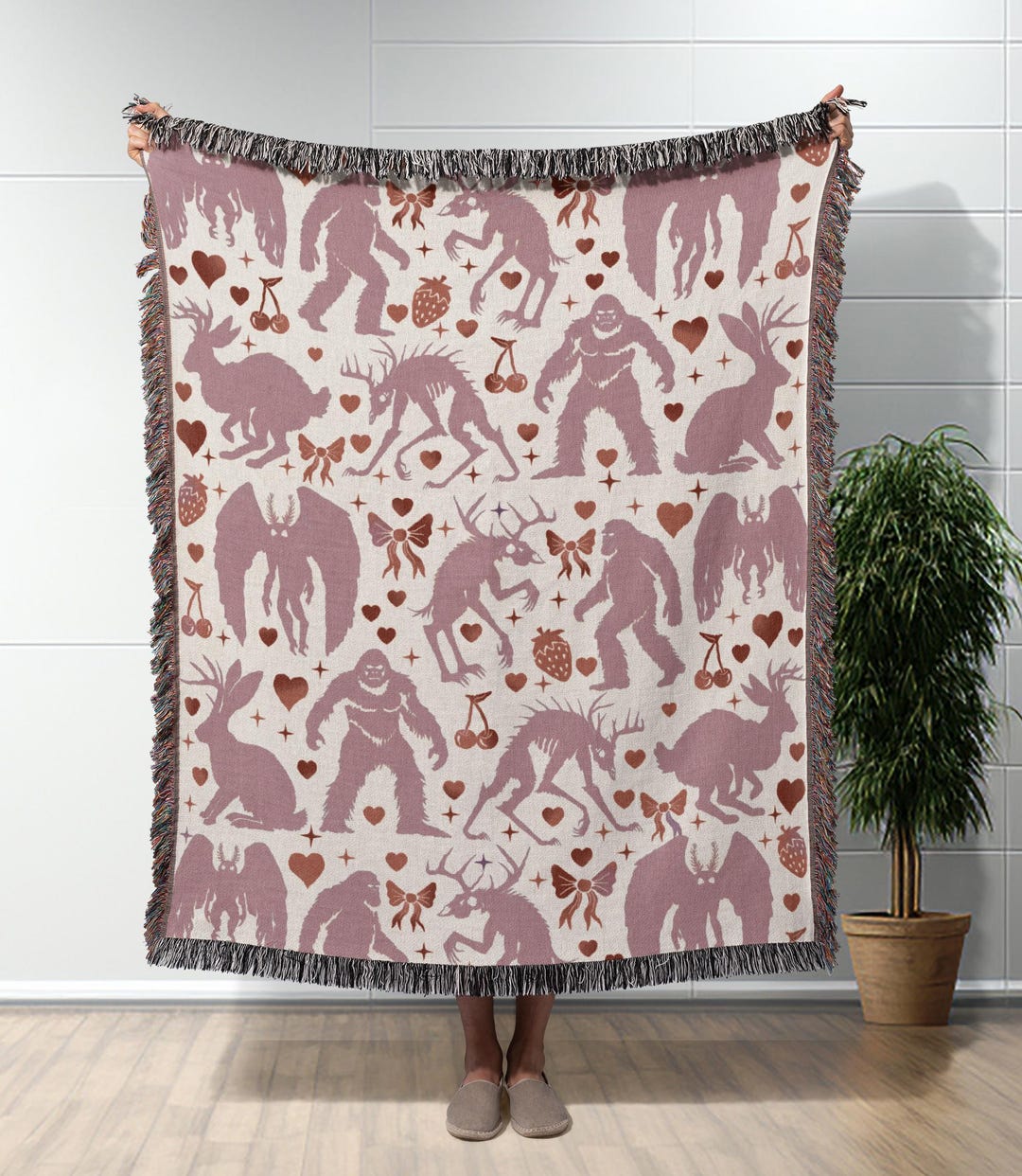 Valentines Cryptid Woven Blanket Cryptid Gift Throw Blanket Cottagecore ...