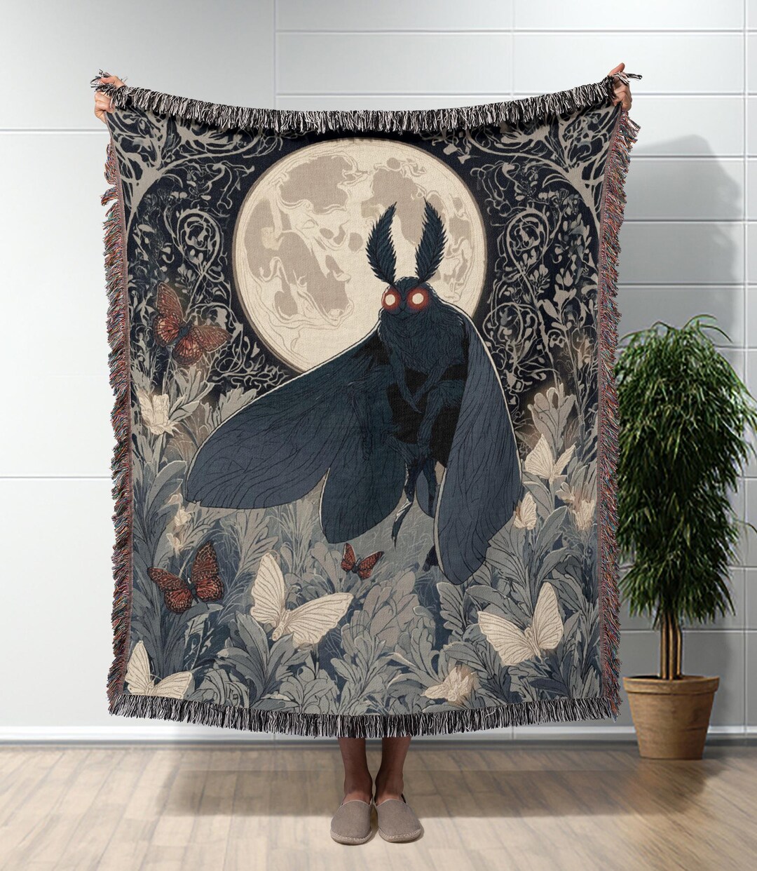 Mothman Throw Blanket Woven Blanket Cryptid Blanket Gift for Cryptid ...