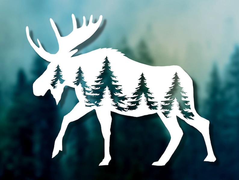 Moose With Trees Decal Car Decal Moose Stag Sticker - Etsy