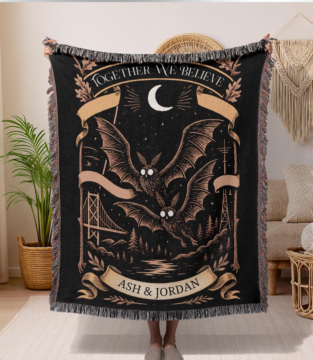 Mothman Couple Personalized Blanket Gift for Anniversary Gift for ...