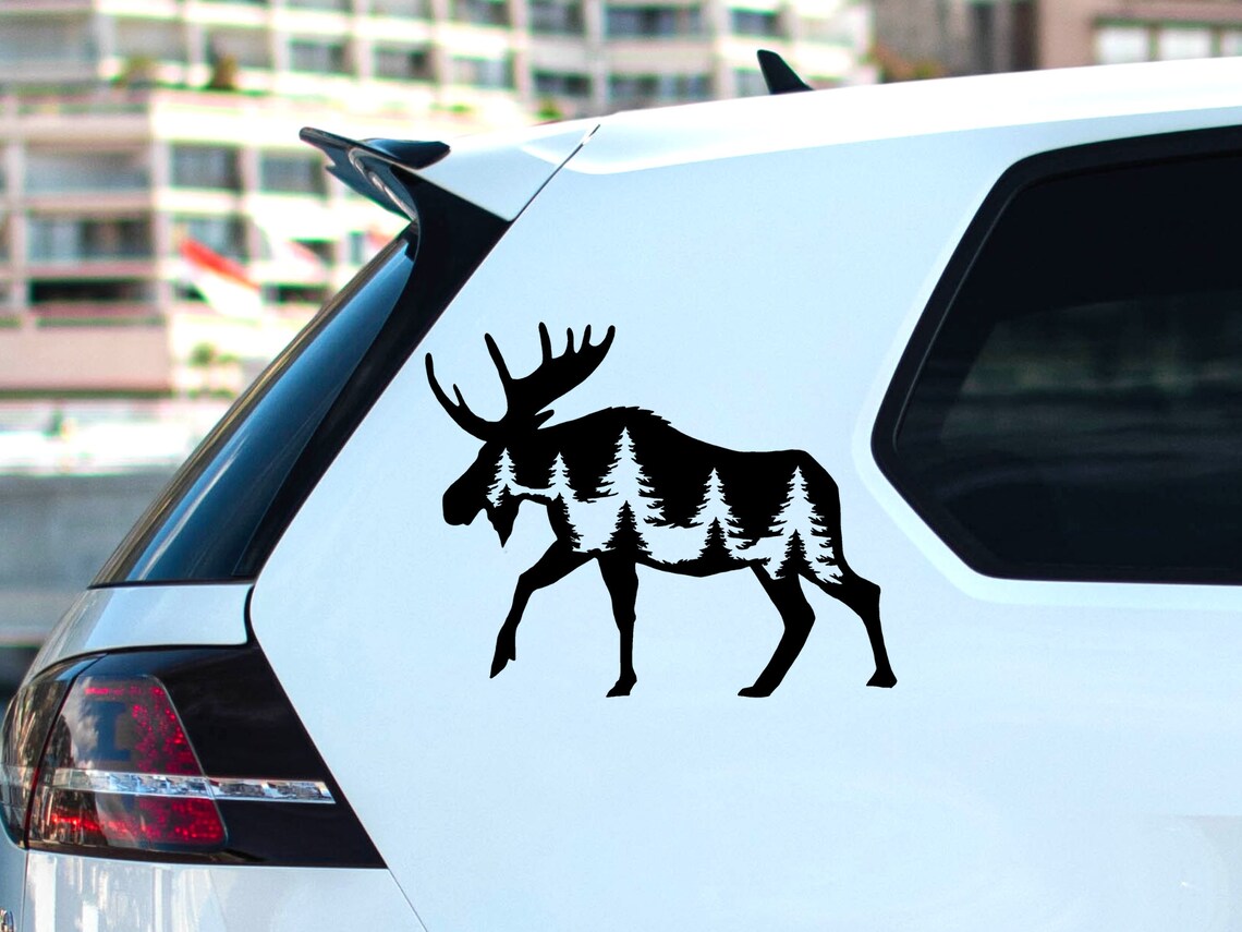 Moose With Trees Decal | Car Decal, Moose Stag Sticker, Durable ...