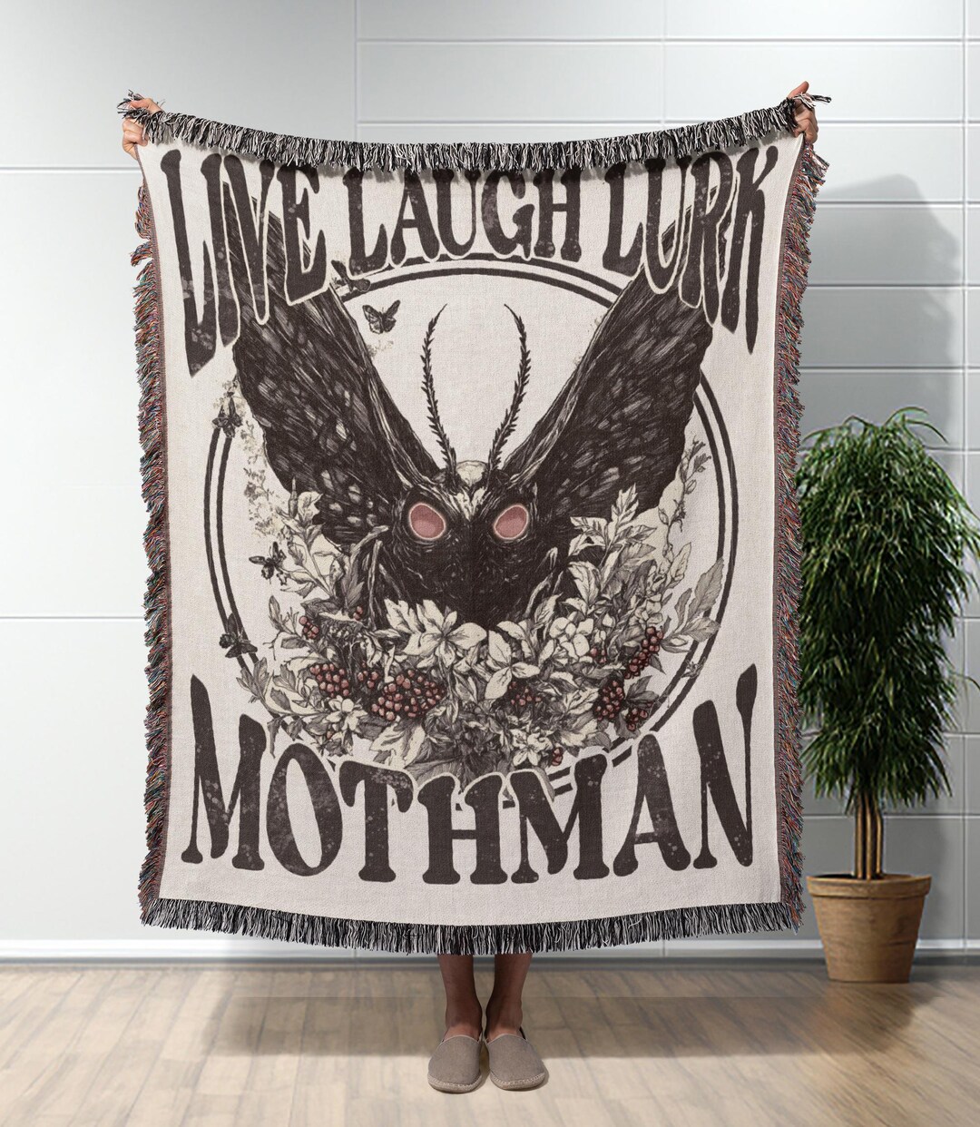 Mothman Woven Blanket Cryptid Throw Blanket Cottagecore Mothman Cotton ...