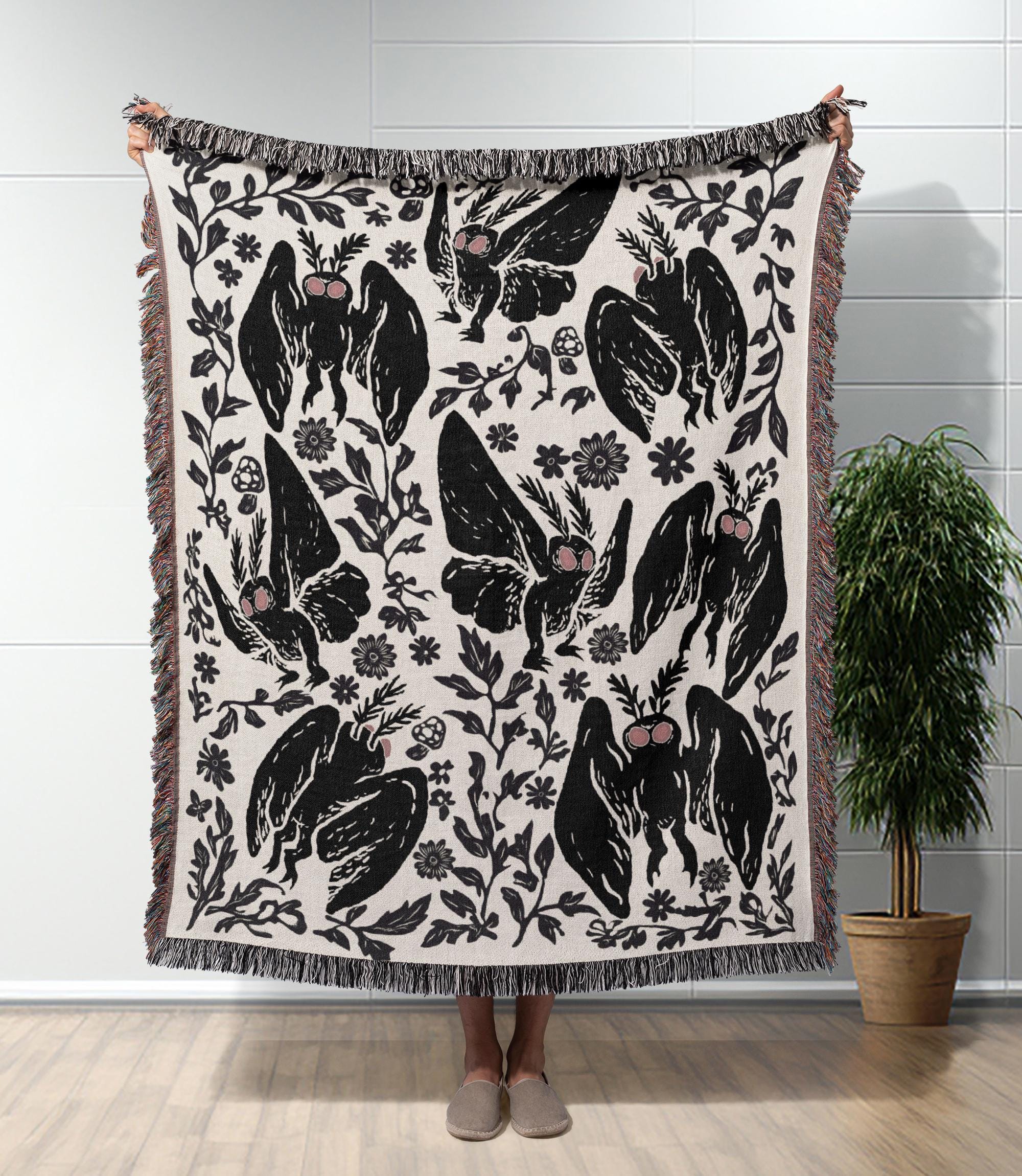 Mothman Woven Blanket Cryptid Throw Blanket Cottagecore Mothman Cotton ...