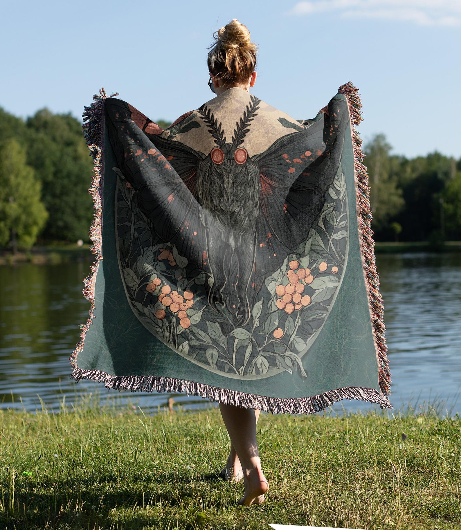 Mothman Woven Blanket Cryptid Throw Blanket Cottagecore Mothman Cotton ...