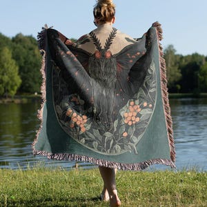 Mothman Woven Blanket Cryptid Throw Blanket Cottagecore Mothman Cotton ...