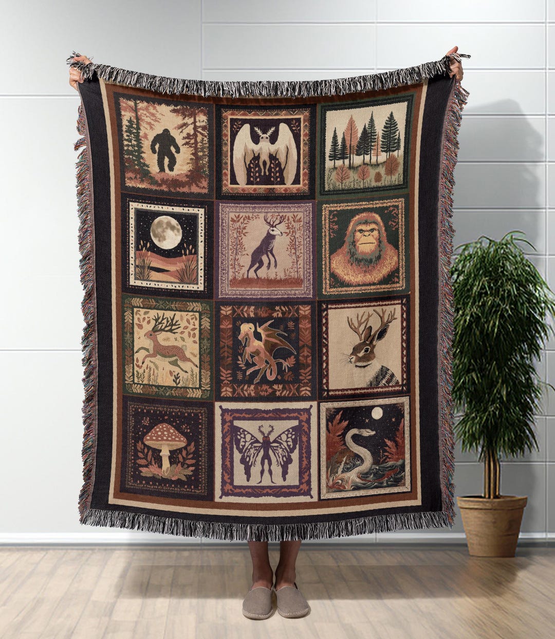 Cryptid Woven Blanket Cryptid Gift Throw Blanket Cottagecore Jackalope ...