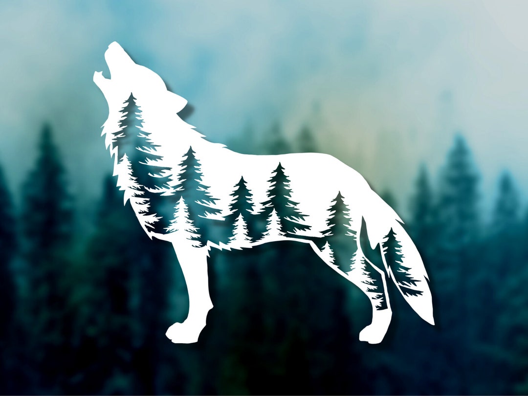 Howling Wolf With Trees Decal | Car Decal, Howling Wolf Sticker ...