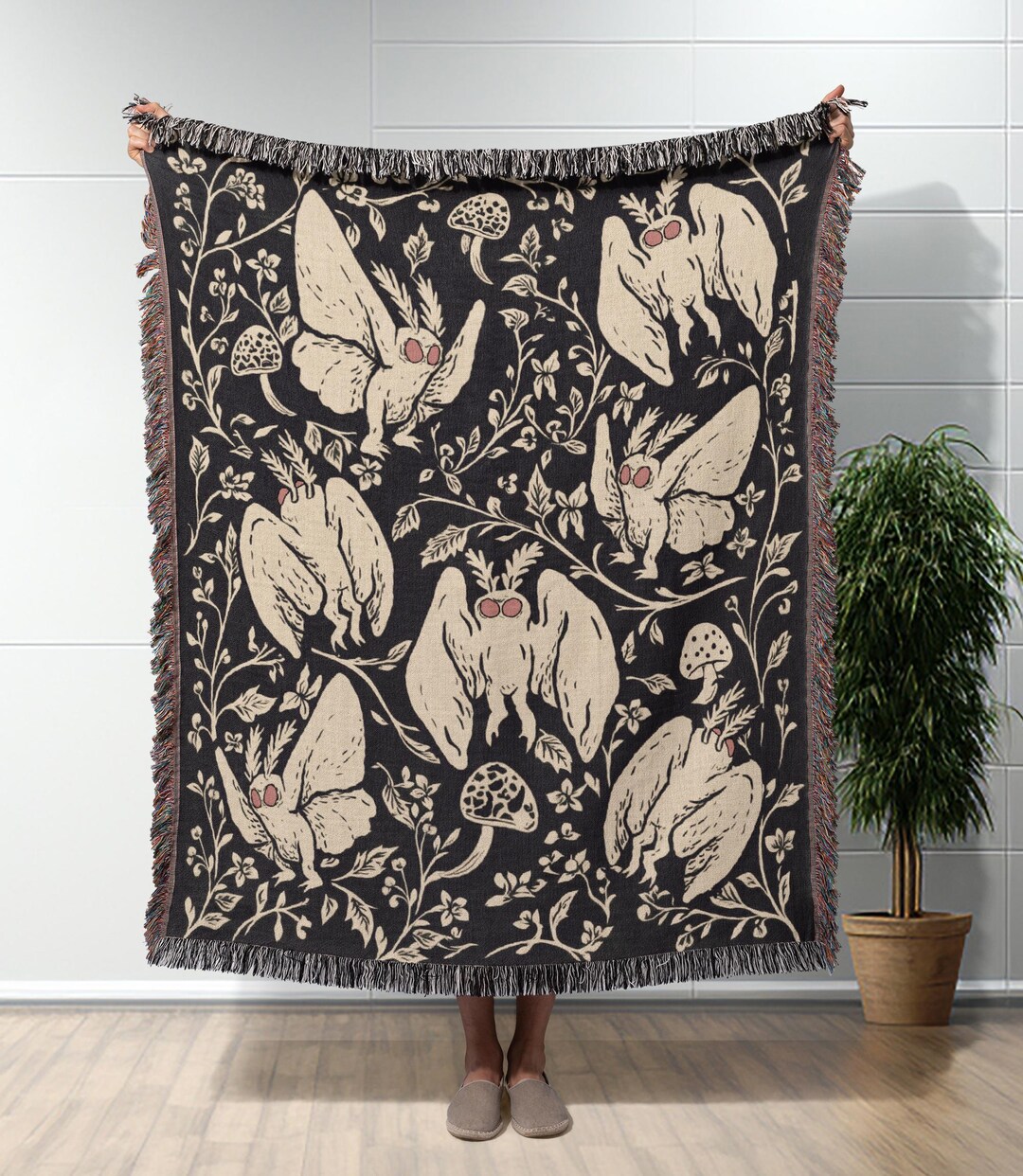 Mothman Woven Blanket Cryptid Throw Blanket Cottagecore Mothman Cotton ...