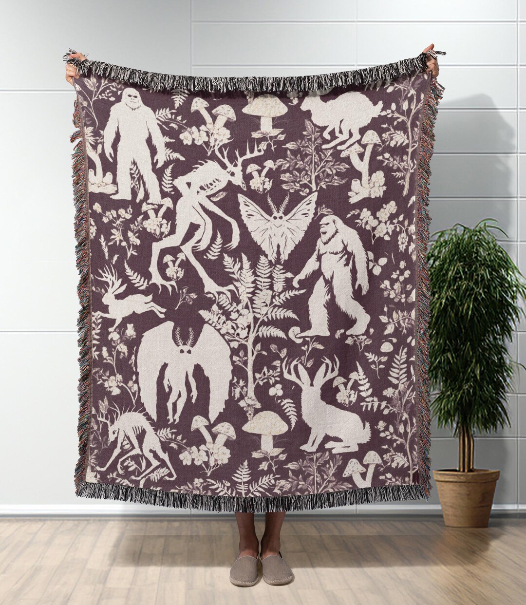 Cryptid Woven Blanket Cryptid Gift Throw Blanket Cottagecore Jackalope ...