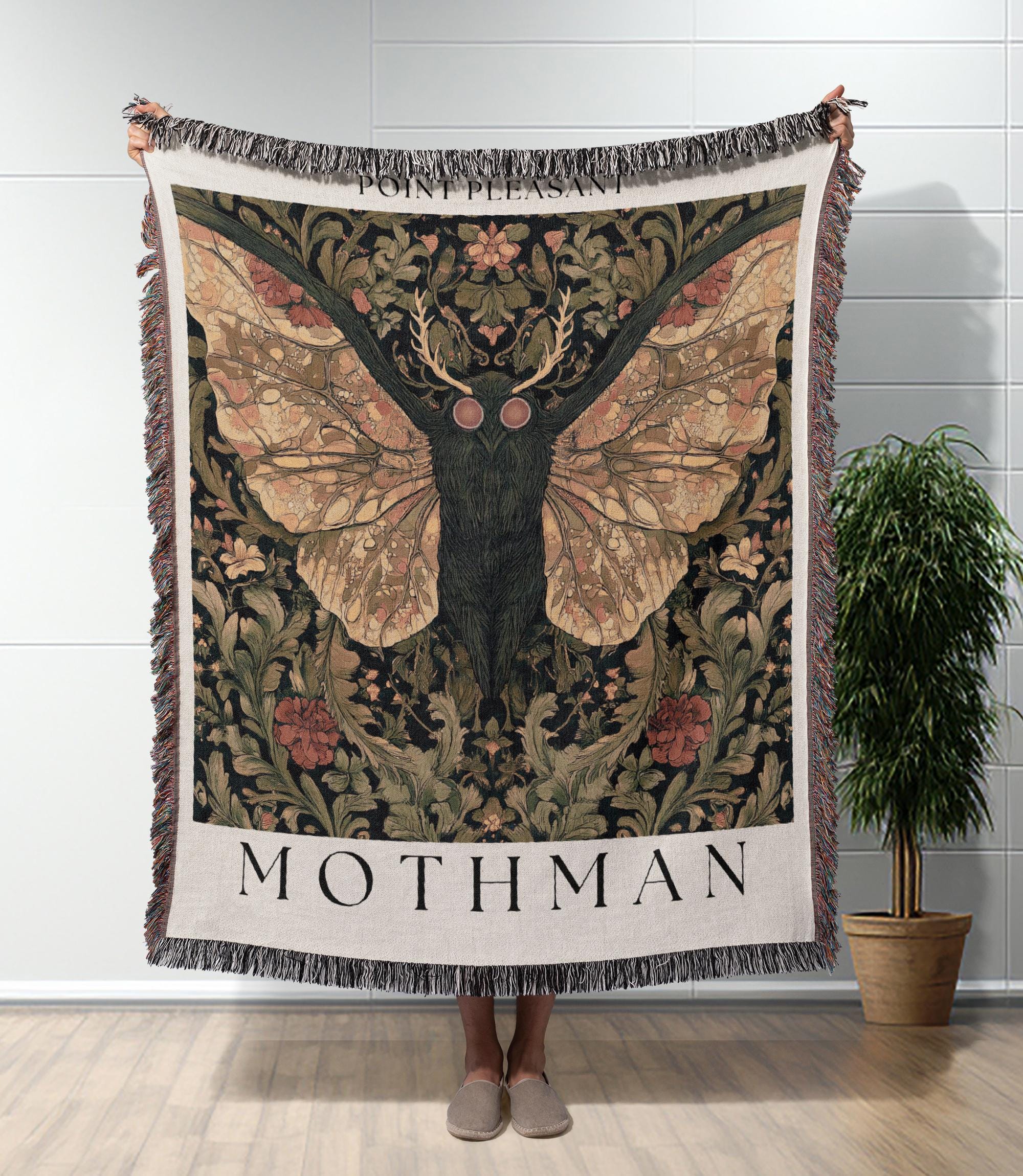 Mothman Woven Blanket Cryptid Throw Blanket Cottagecore Mothman Cotton ...