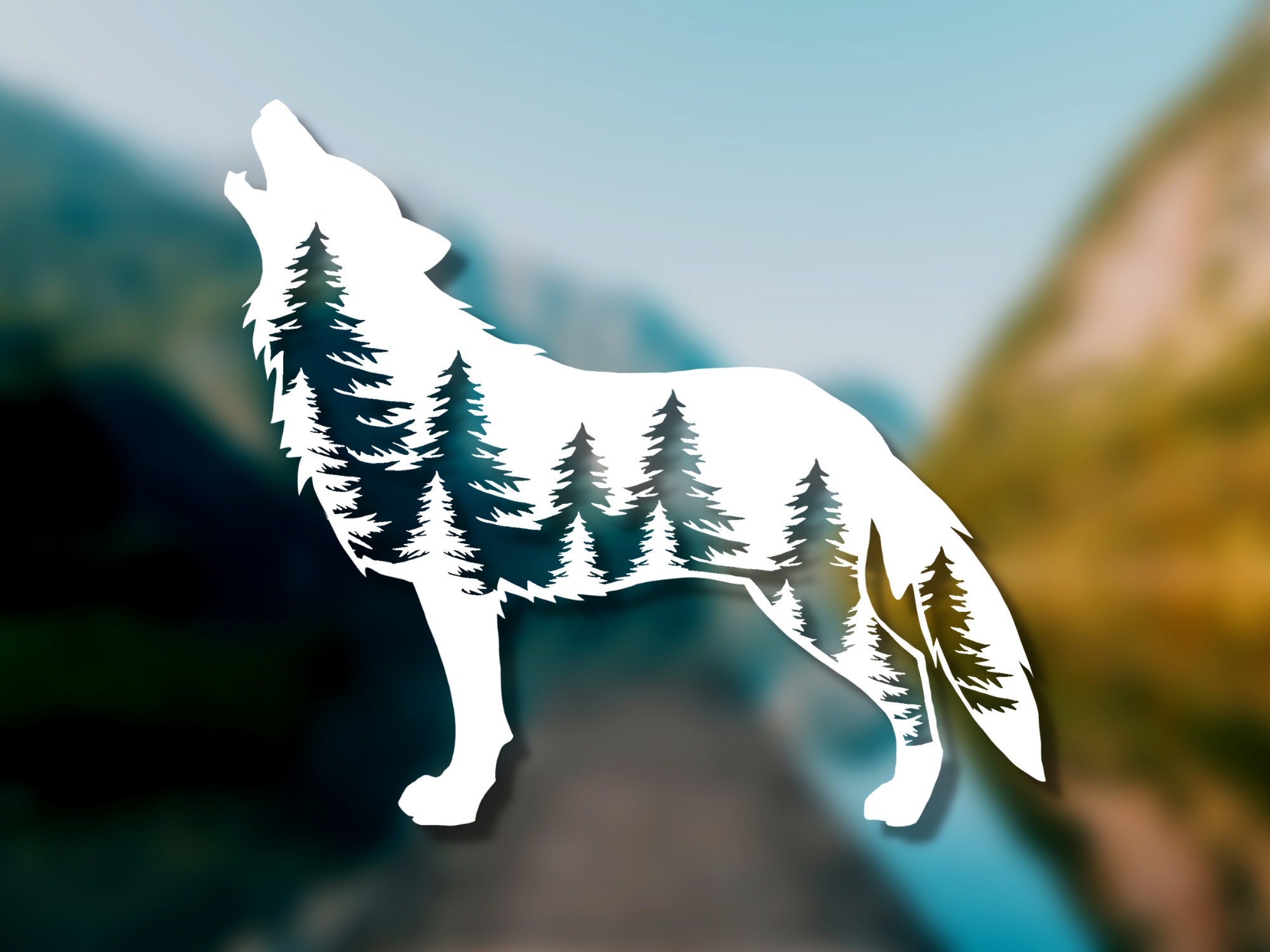 Howling Wolf With Trees Decal Car Decal Howling Wolf - Etsy