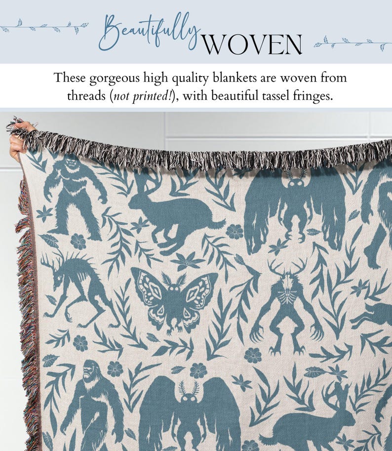 Cryptid Woven Blanket Cryptid Gift Throw Blanket Cottagecore Jackalope ...