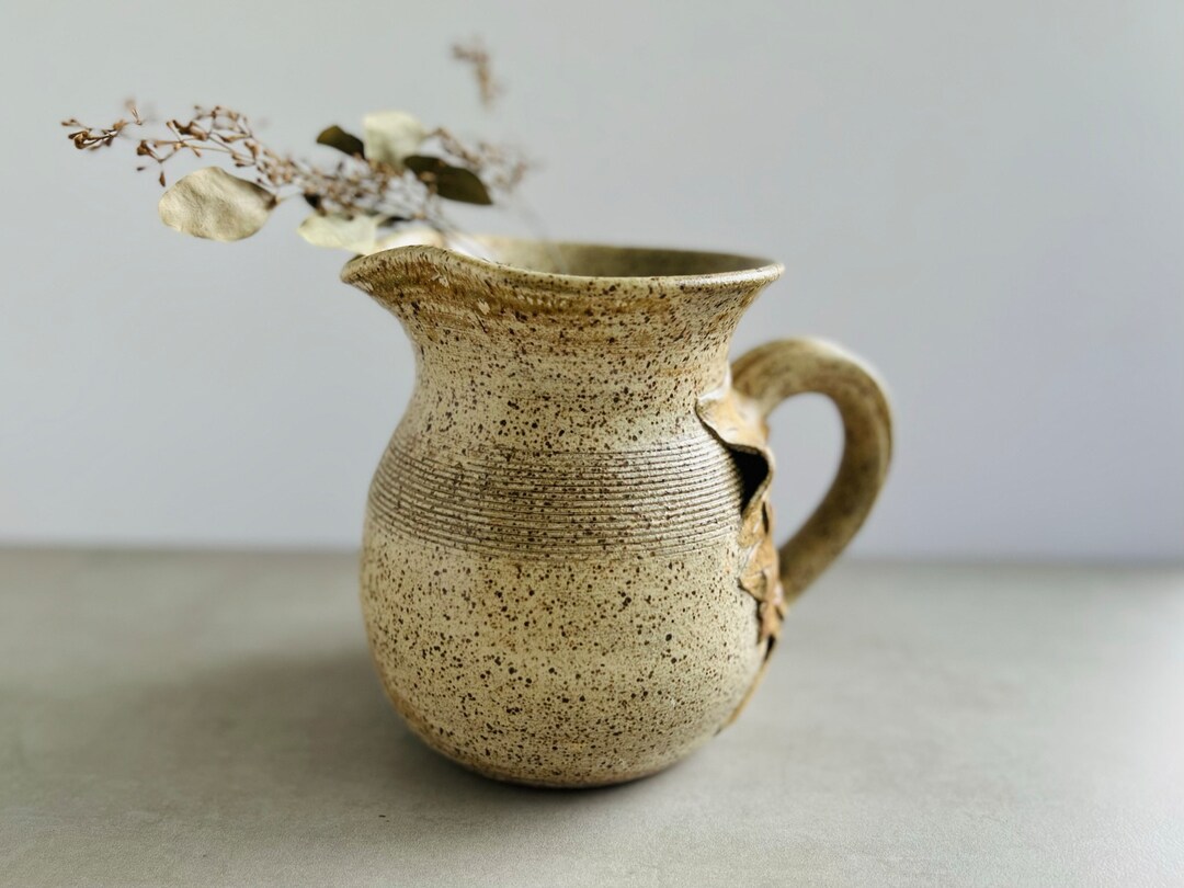 Vintage Ceramic Vase | Studio Pottery | Floral Pitcher | Leaf Accents ...