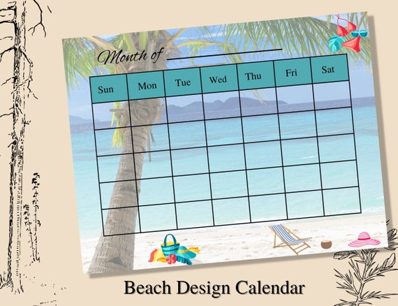 Perpetual Monthly Calendar Templet With Beach Designs 11 X - Etsy